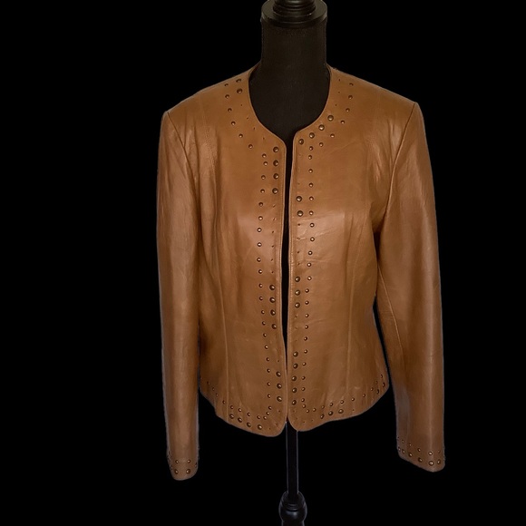 Reba | Jackets & Coats | Reba Brown Studded Leather Jacket | Poshmark